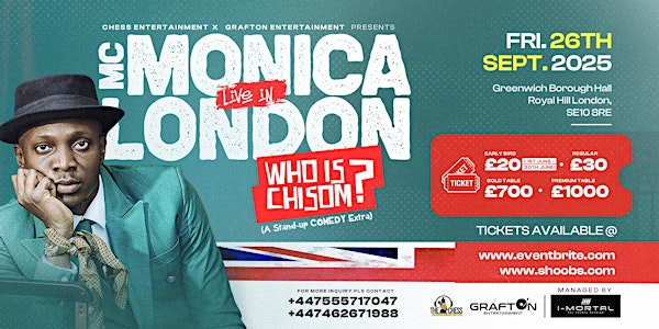 MC MONICA LIVE IN LONDON | Borough Hall Greenwich: Tickets, Dates ...