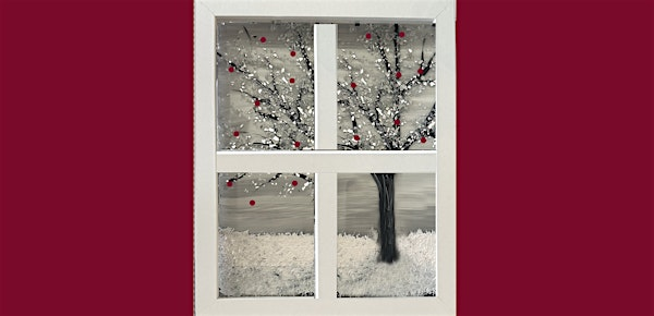 Crushed Glass Winter Tree Window with Berries Paint & Sip Art Class ...