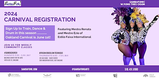 SambaFunk! 2024 Carnival Registration | Mosswood Park: Tickets, Dates ...