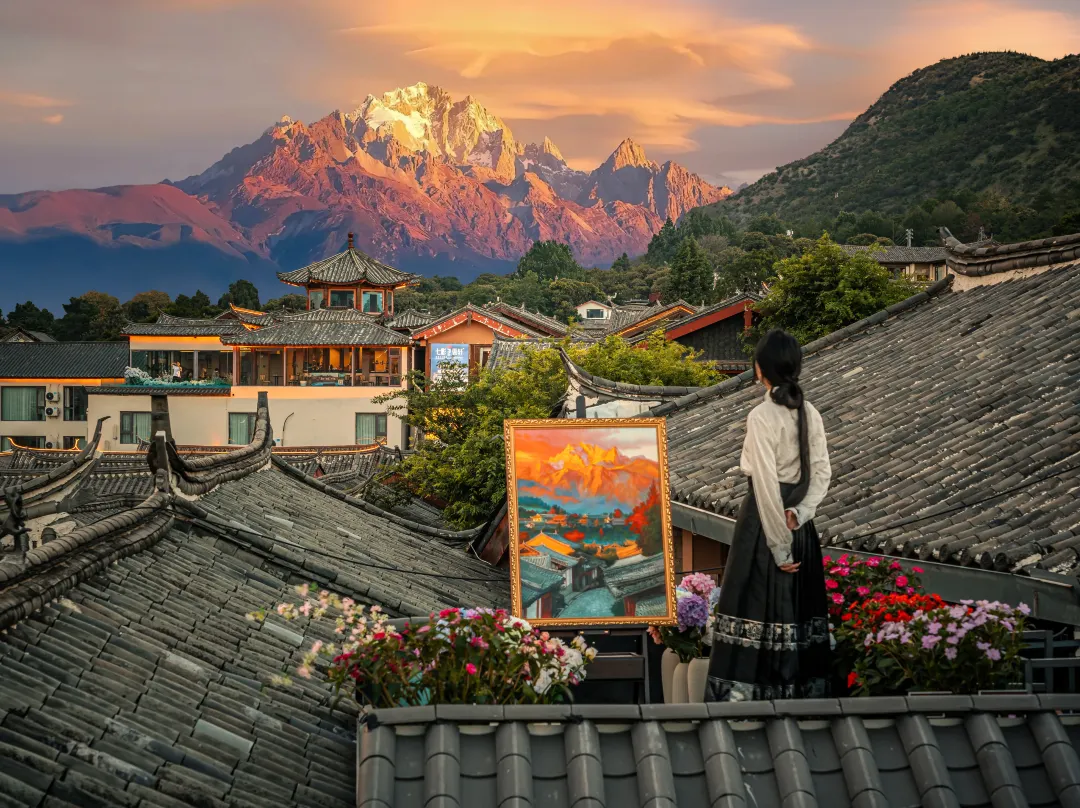 Yunman Mu Mountain Snowpanoramic Aesthetic Vacation Courtyard Viewing The Ancient City Snow Mountain - Lijiang