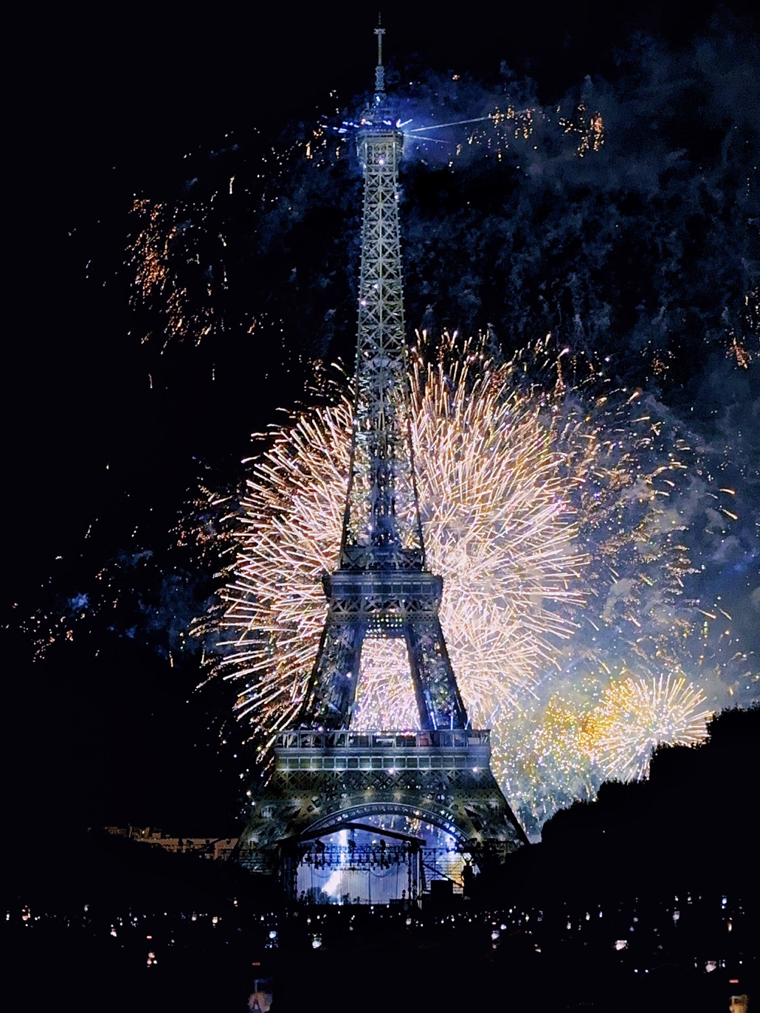 Eiffel Tower At Night With Fireworks
