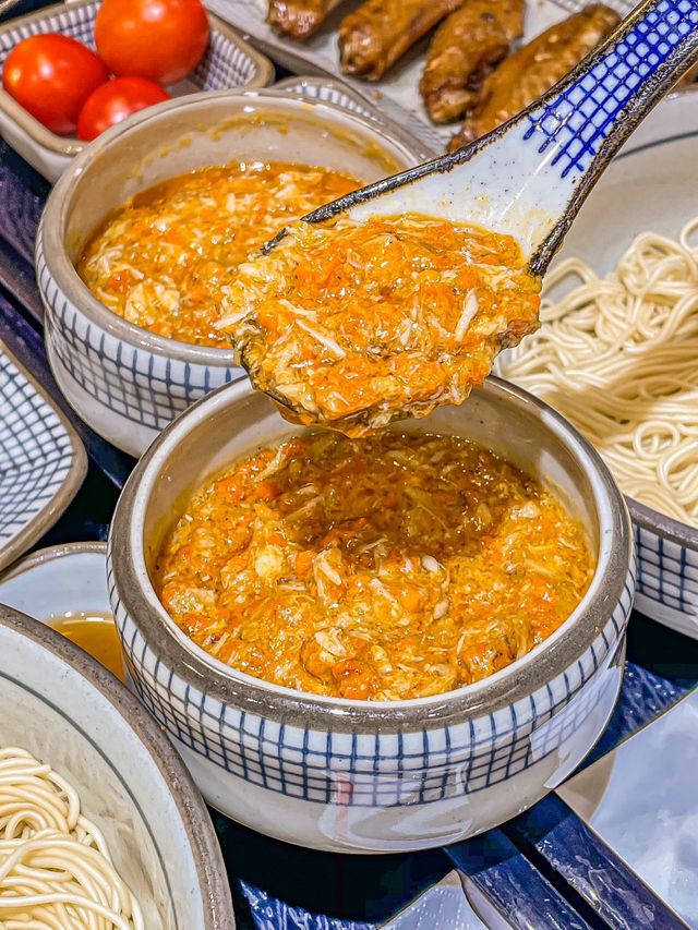 This bowl of crab roe noodles is absolutely top-notch! It's so ...