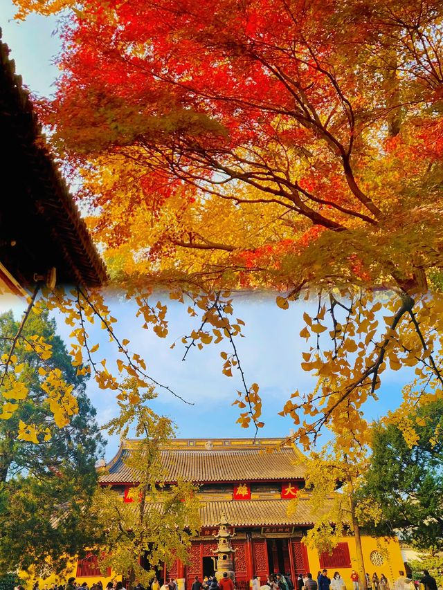Beautiful! The tranquil autumn scenery, a stunning temple by the clear ...